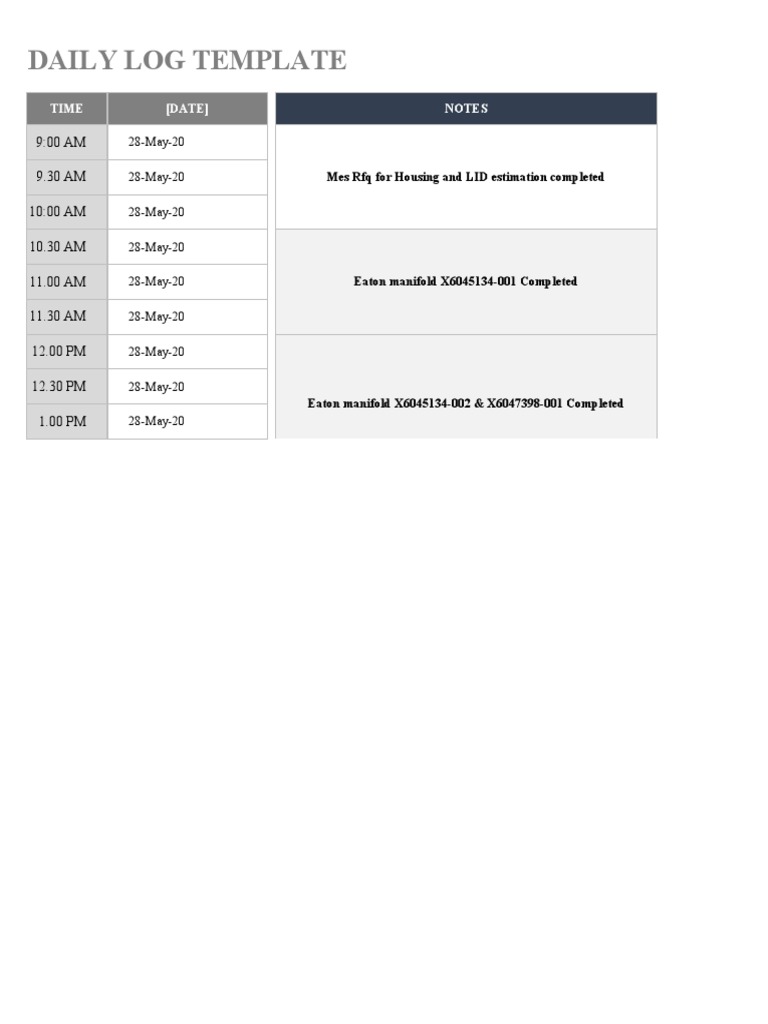 Engineering Task Log Template | PDF | Technology & Engineering