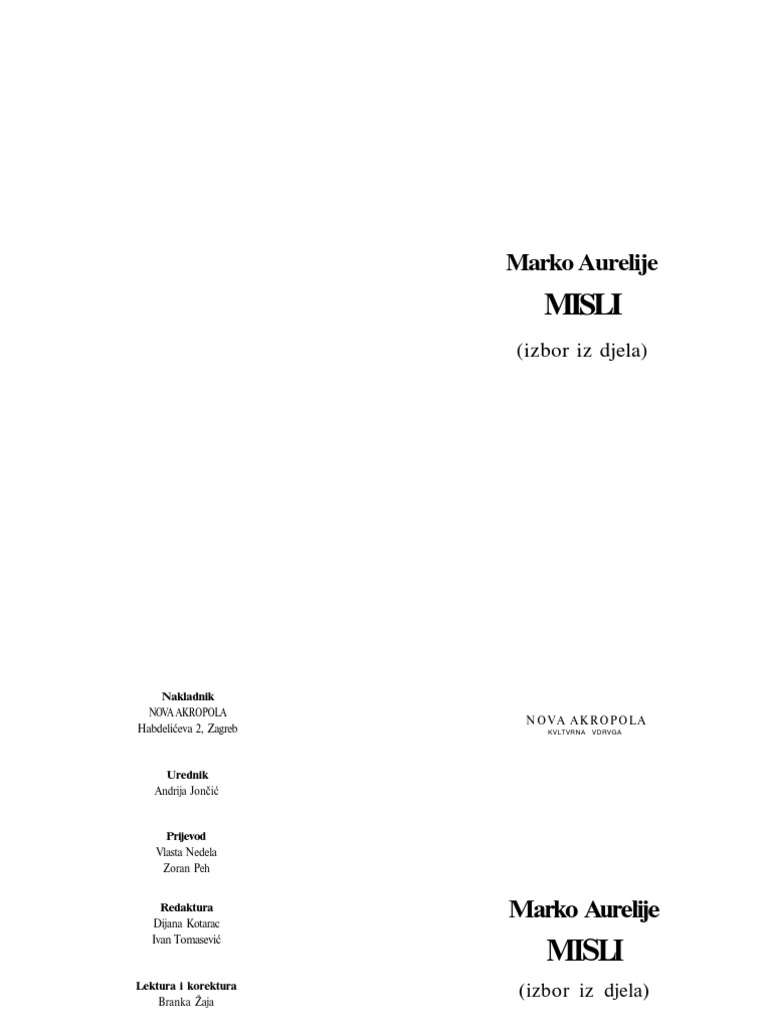 Marko Aurelije - Misli - Izbor Iz Djela PDF | PDF