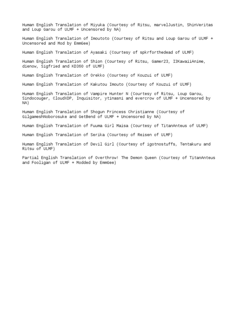 English Translations of ULMF Titles | PDF | History