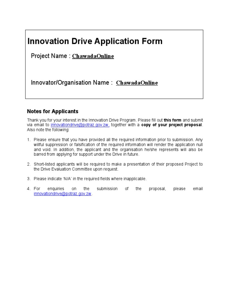 Innovation Drive Application Form: Project Name | PDF | Retail | Prices