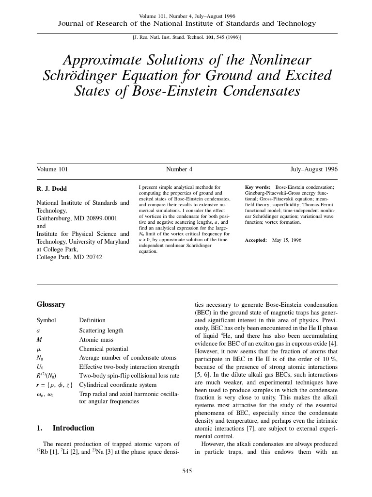 Approximate Solutions of The Nonlinear Schro Dinger Equation For Ground ...