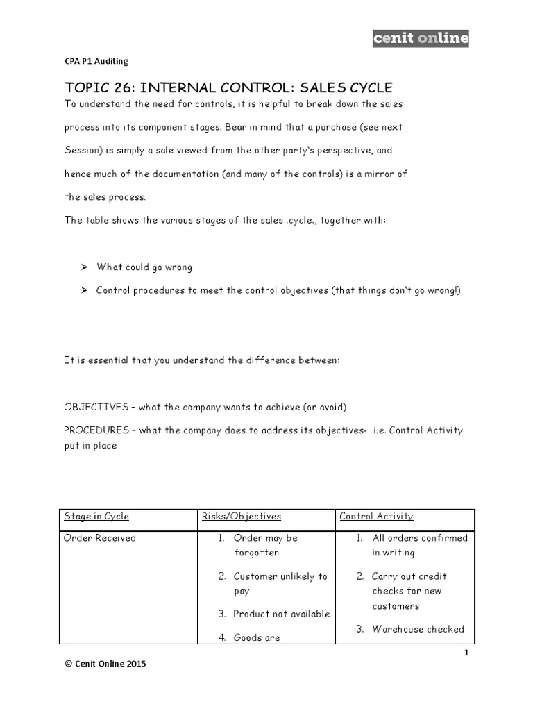 Sales Cycle Internal Control Overview | PDF | Receipt | Invoice