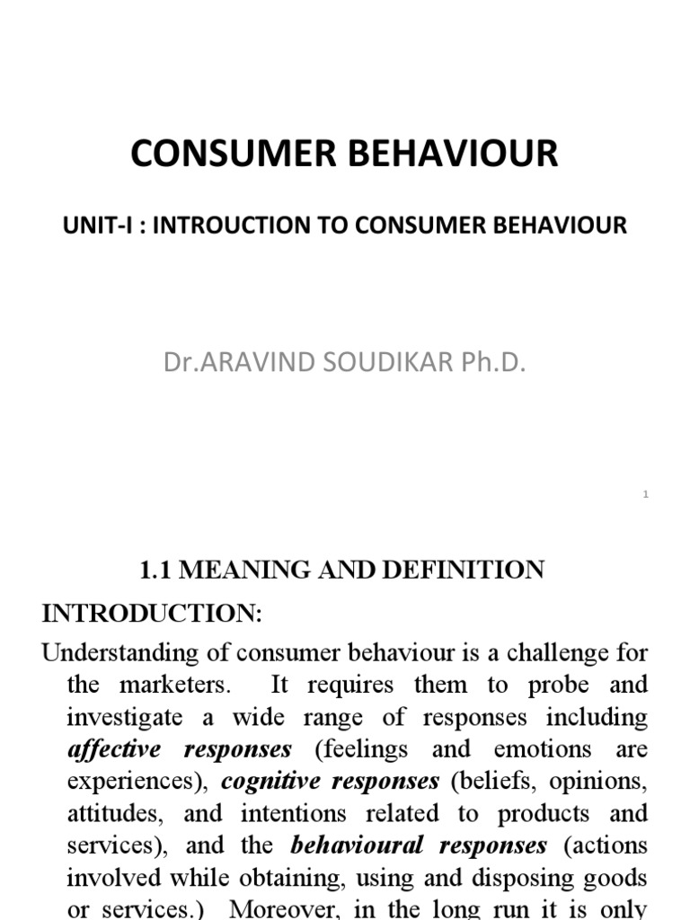 Unit-1-Consumer Behaviour | PDF | Consumer Behaviour | Id