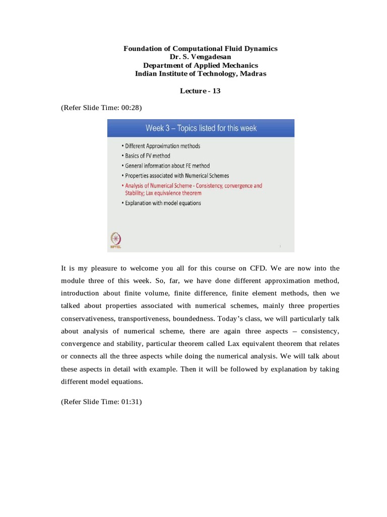 Foundation of Computational Fluid Dynamics Dr. S. Vengadesan Department ...