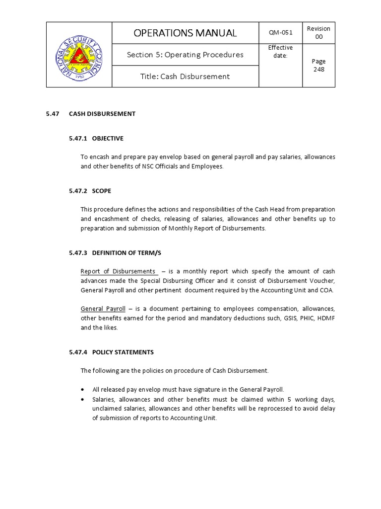 Cash Disbursement Procedure | PDF | Paycheck | Payroll