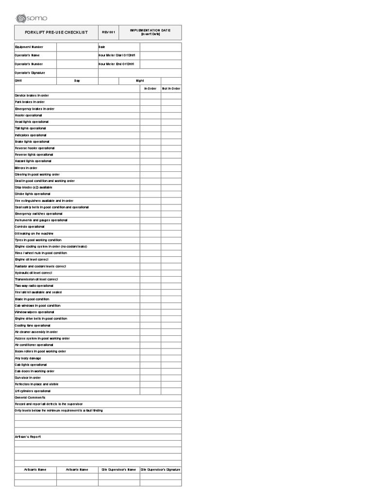OAR-2122-SUP-C-Forklift Pre-Use Checklist-001 | PDF
