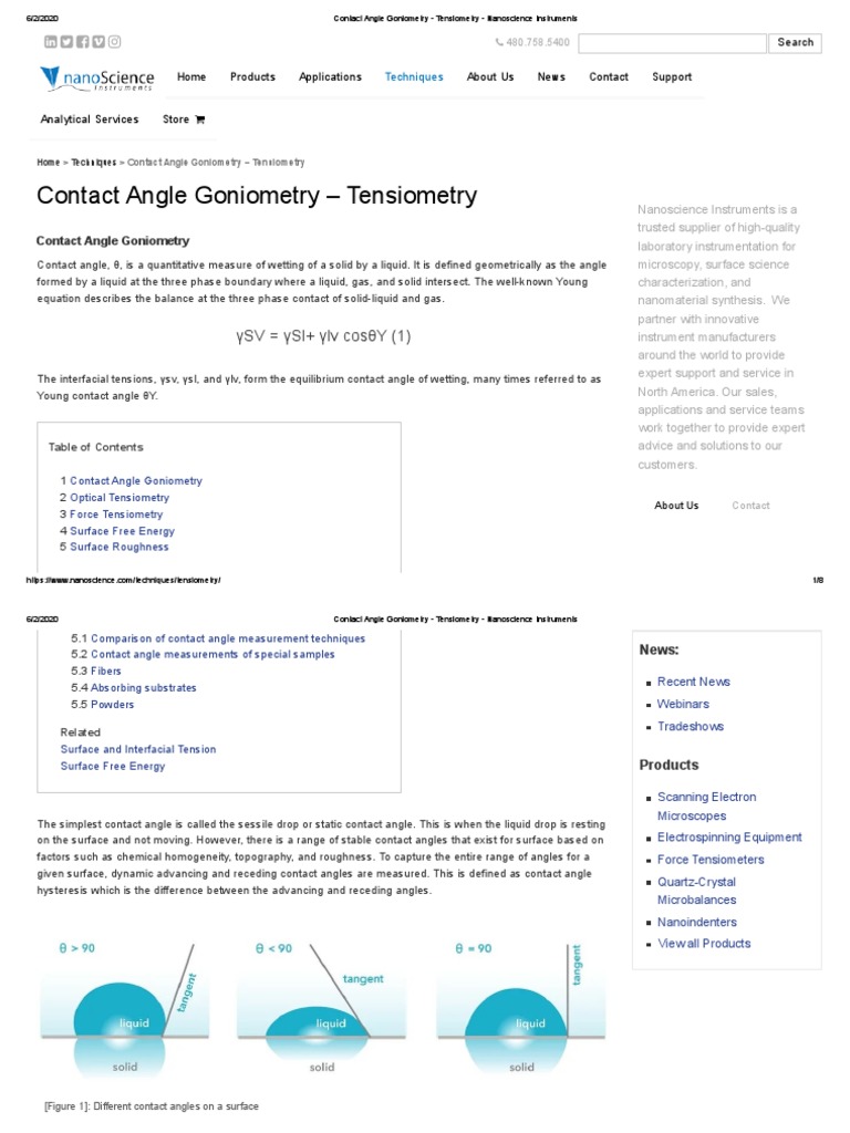 Contact Angle Goniometry - Tensiometry - Nanoscience Instruments | PDF ...