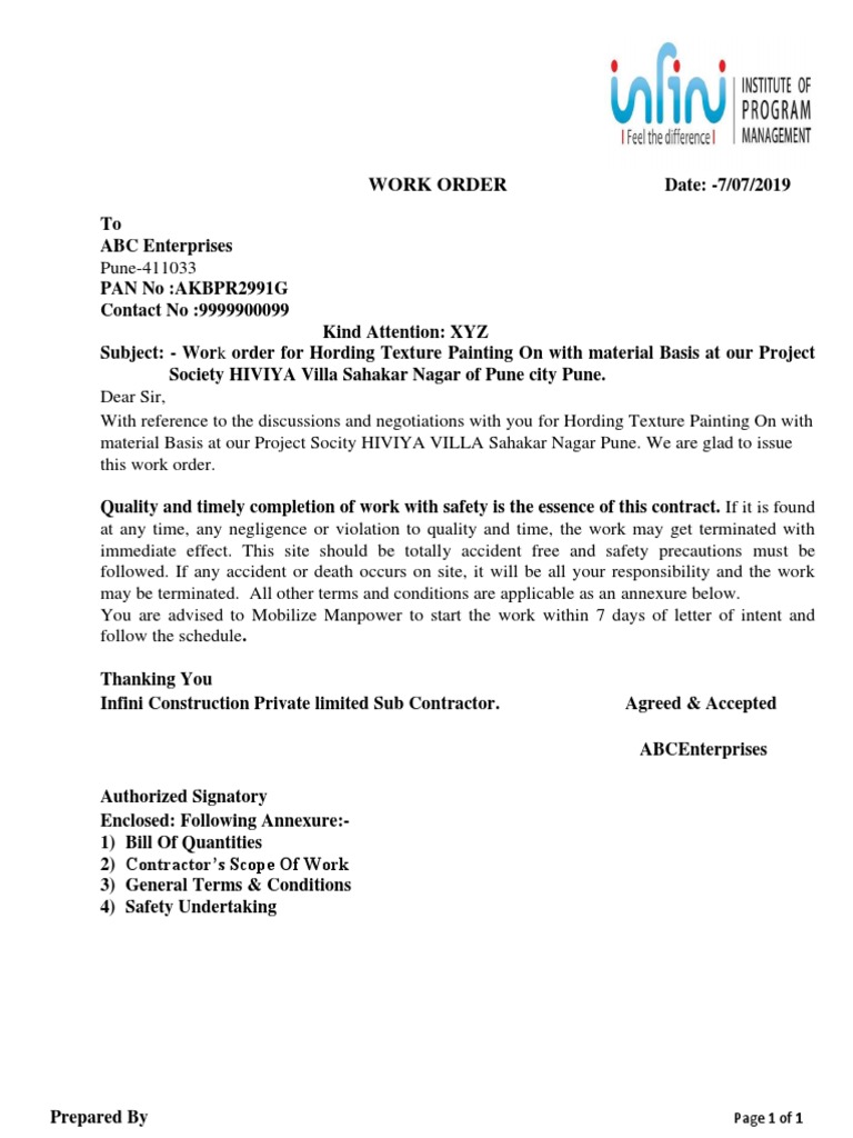 Work Order For Painting Villa | PDF | Paint | Safety