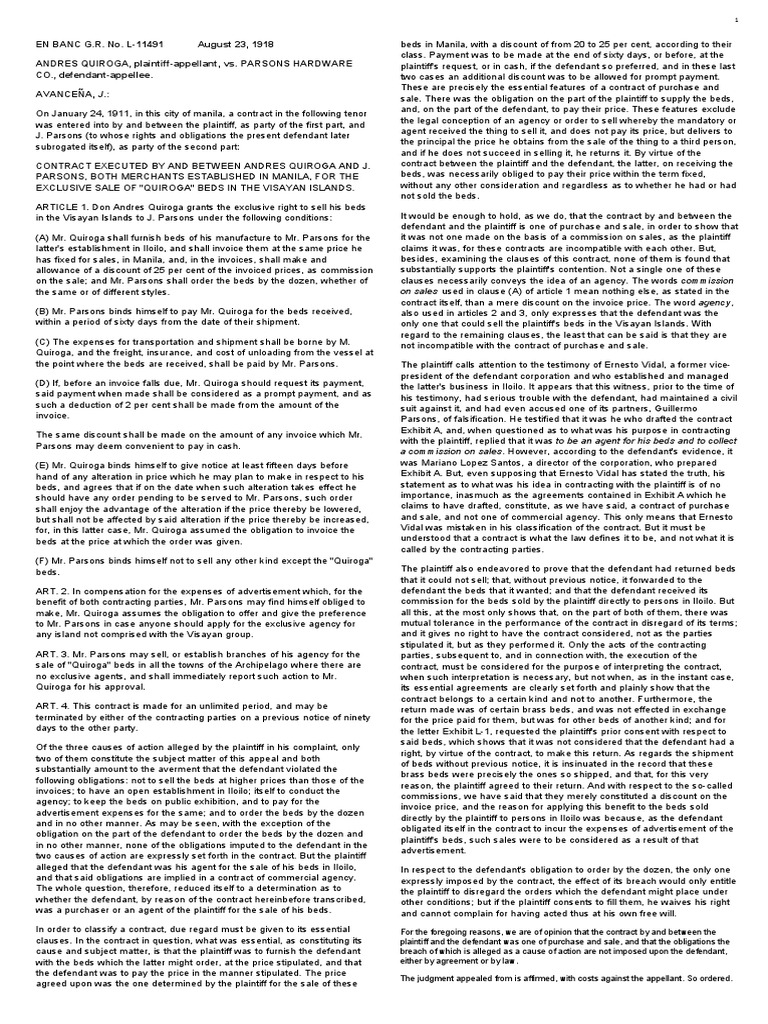 Quiroga v. Parsons Hardware Co. | PDF | Law Of Agency | Government