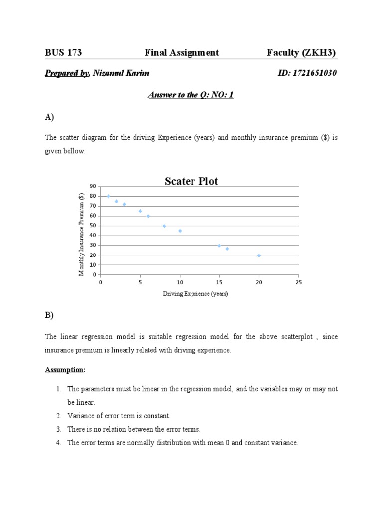 BUS 173 Final Assignment | PDF | Scatter Plot | Errors And Residuals