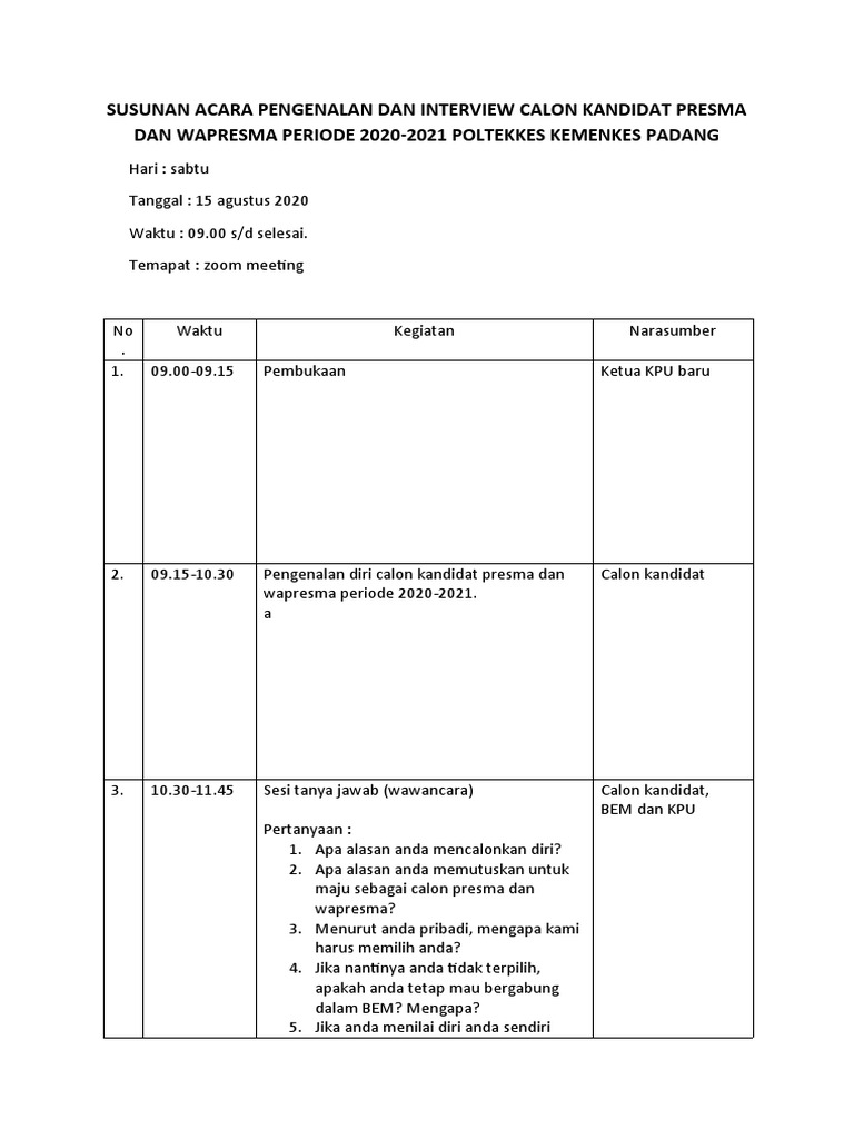 Rundown Interview Capresma | PDF