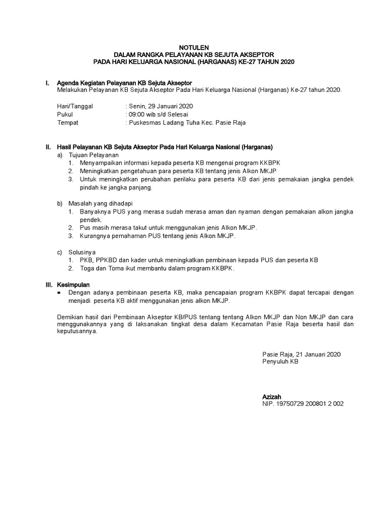 Notulen Pelayanan KB | PDF