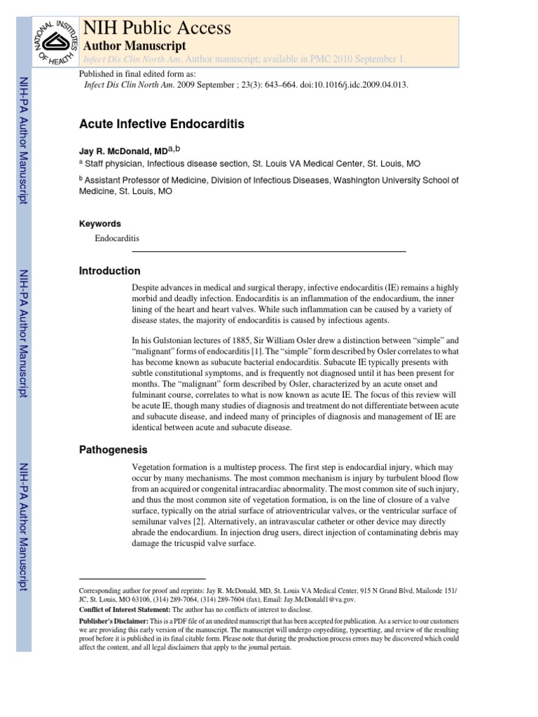 McDonald 2009, Acute IE | PDF | Streptococcus | Staphylococcus Aureus