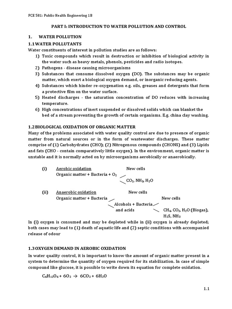 Part I: Introduction To Water Pollution and Control 1. Water Pollution ...