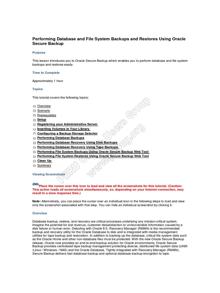 Performing Database and File System Backups and Restores Using Oracle Secure Backup | PDF ...