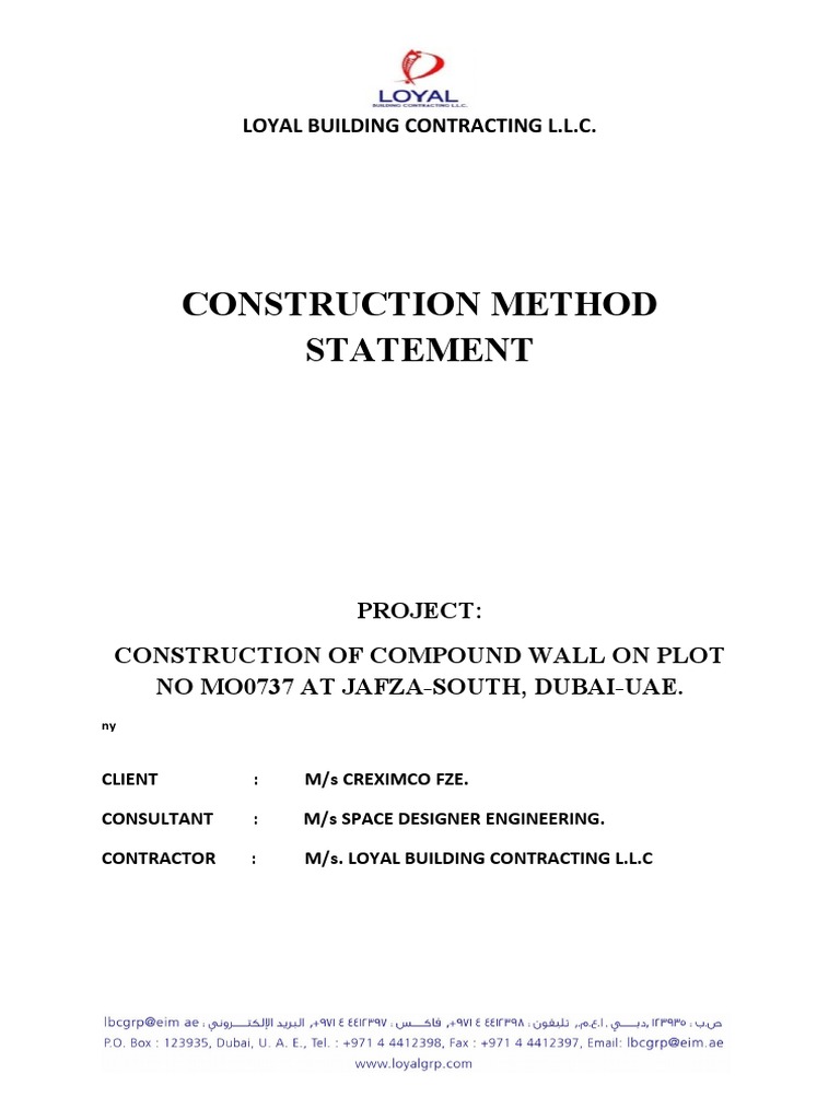 Method Statement For Construction of Compound Wall | PDF | Concrete ...