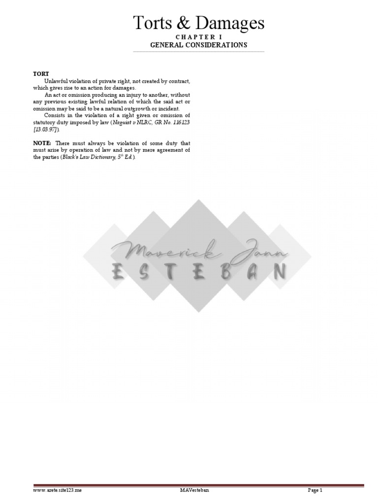 Torts Damages General Considerations Pdf