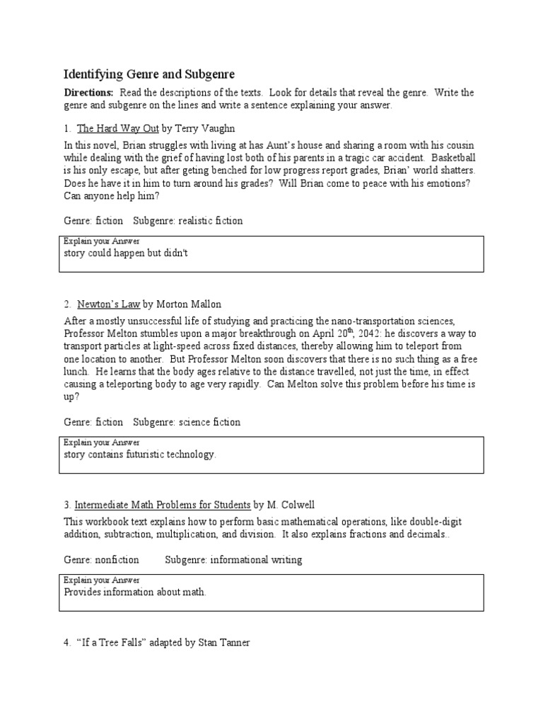 Genre Worksheet Answer Key 1u2ews0 | Download Free PDF | Rapunzel | Genre