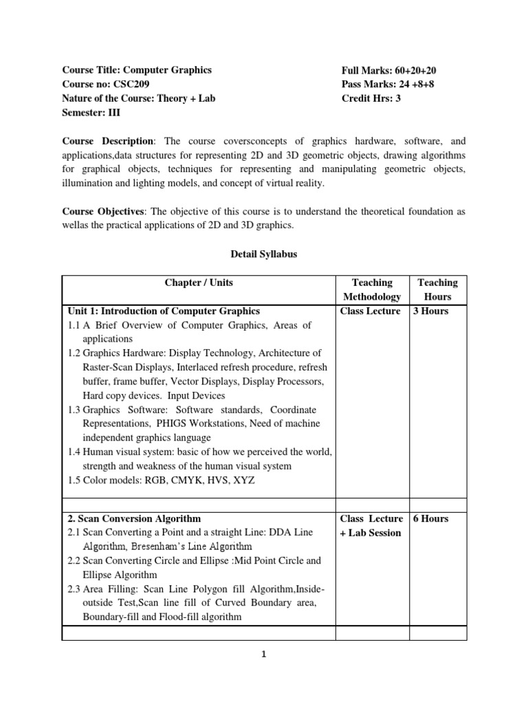 Computer Graphics (CSC209) | PDF | Rendering (Computer Graphics ...