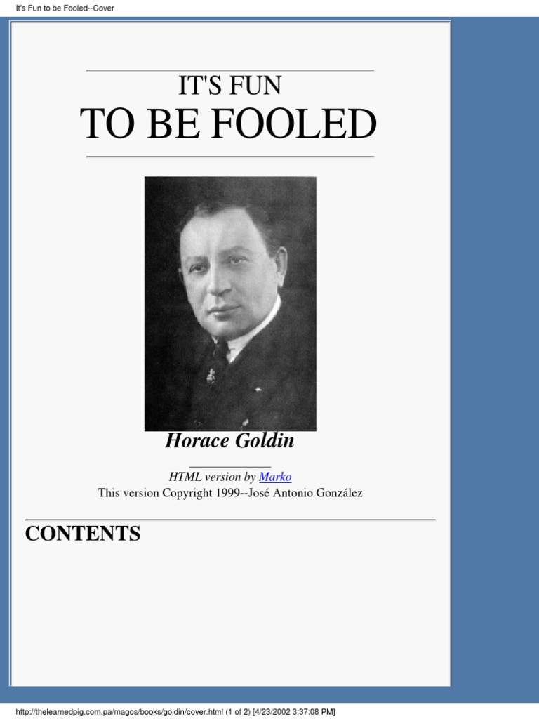 Horace Goldin - It's Fun To Be Fooled PDF | PDF | Magic (Illusion ...