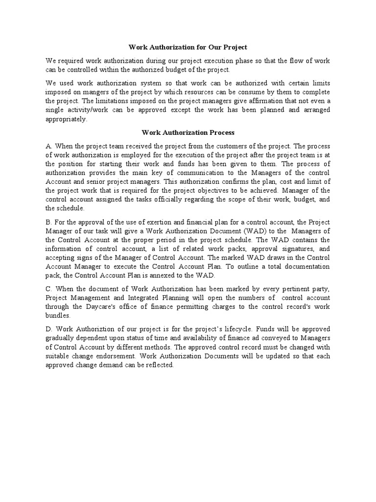 Work Authorization For Our Project | PDF | Project Management | Economies