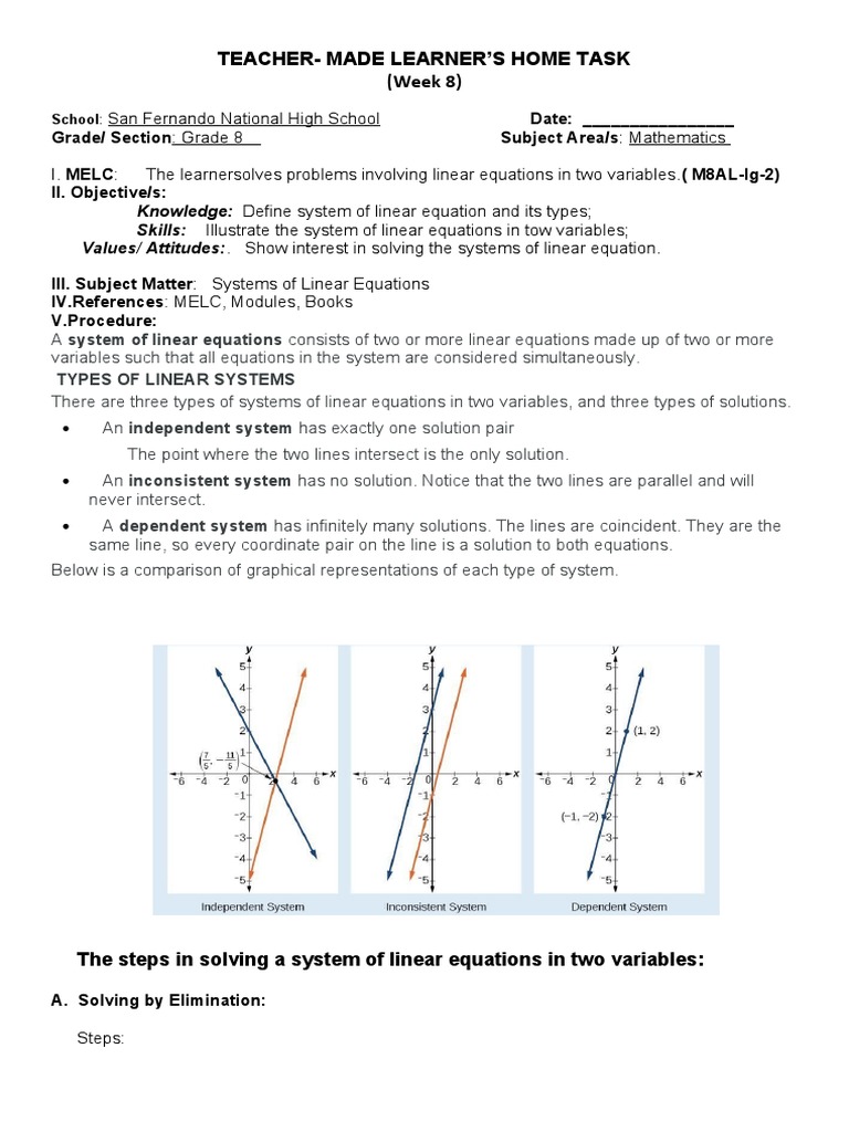 LAGRAMA MATH 8 - Teachers - Made (WEEK 8) | PDF | Equations | System Of Linear Equations
