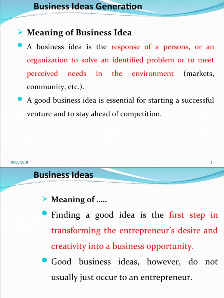 Business Idea Generation Explained | PDF | Return On Investment ...
