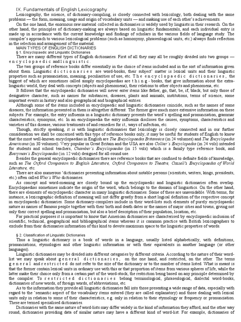 IX. Fundamentals of English Lexicography | PDF | Dictionary | Encyclopedias