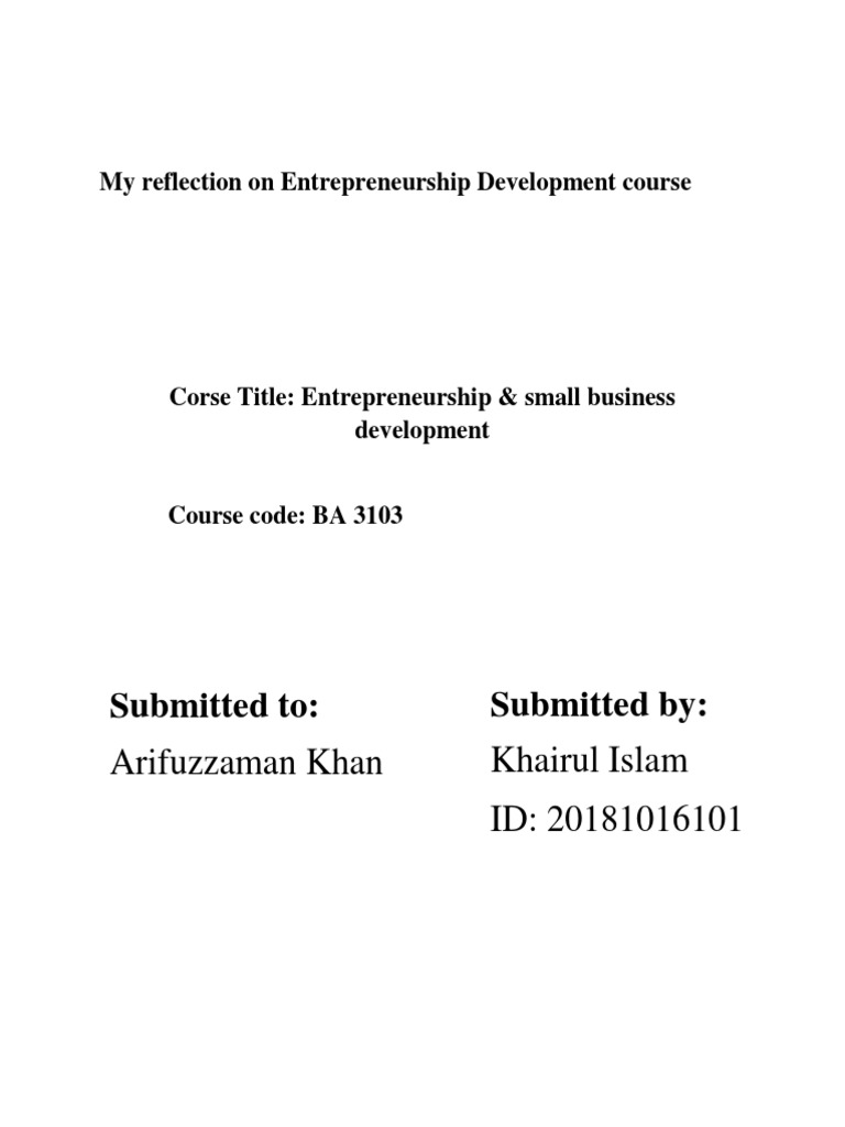 11my Reflection On Entrepreneurship Development Course | PDF