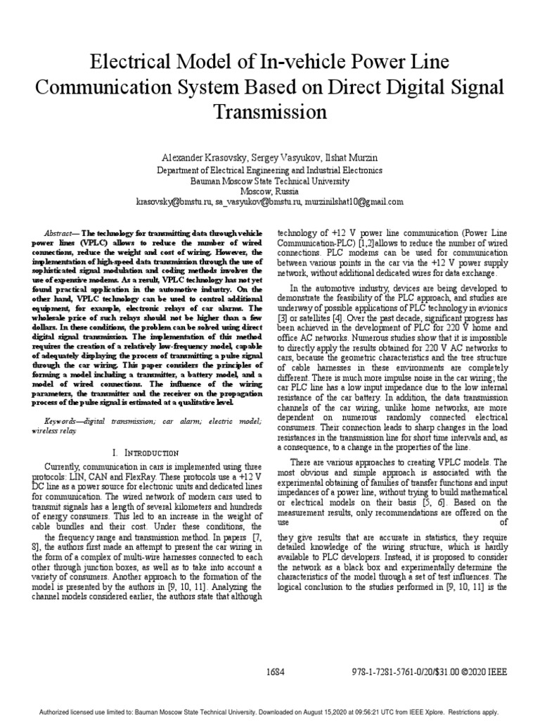 Electrical Model of In-Vehicle Power Line Communication System Based On ...