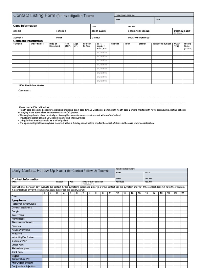 Contact Tracing and Follow-Up Form | PDF | Health Sciences | Diseases ...