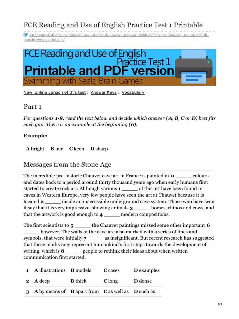 Engexam - info-FCE Reading and Use of English Practice Test 1 Printable ...