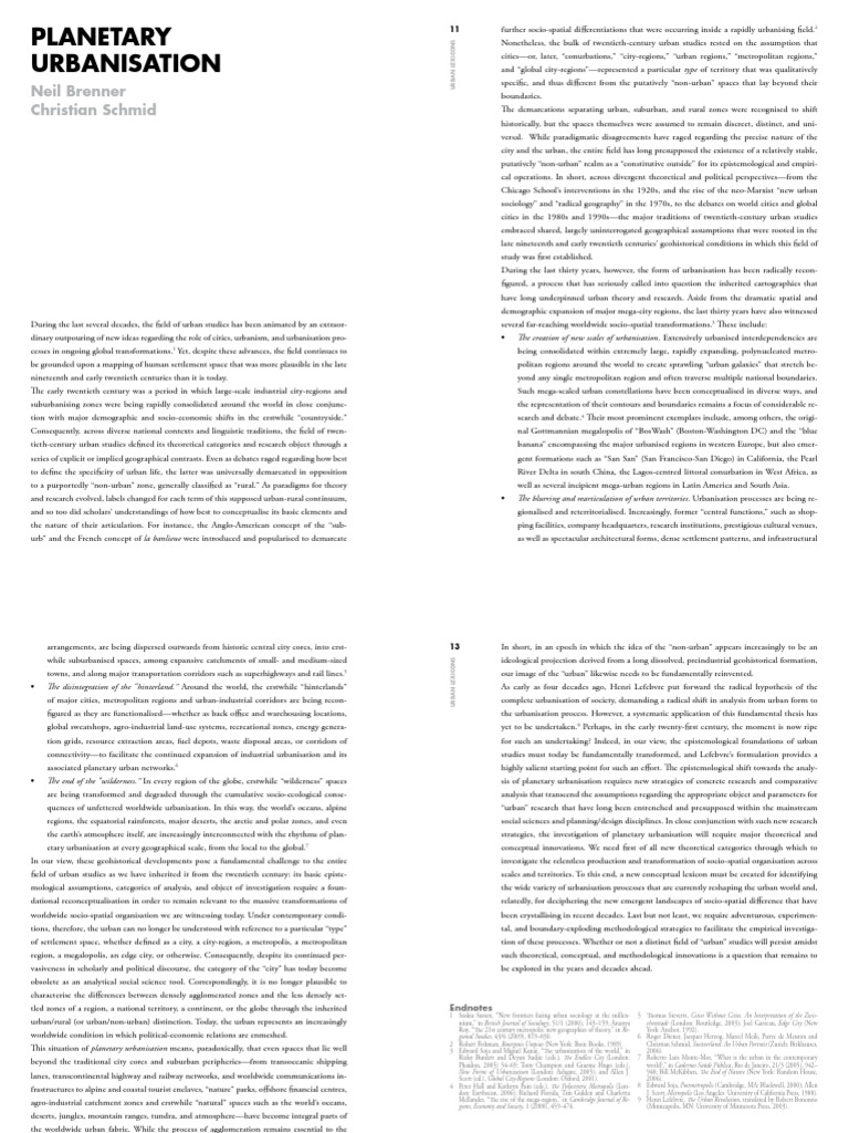 Brenner & Schmid (2011) - Planetary Urbanization | PDF | Urbanization ...