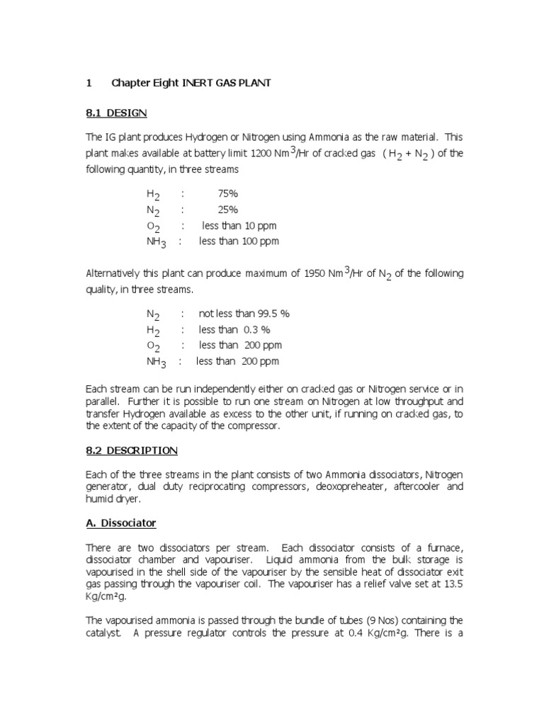 1 Chapter Eight INERT GAS PLANT 8.1 Design | PDF | Valve | Furnace