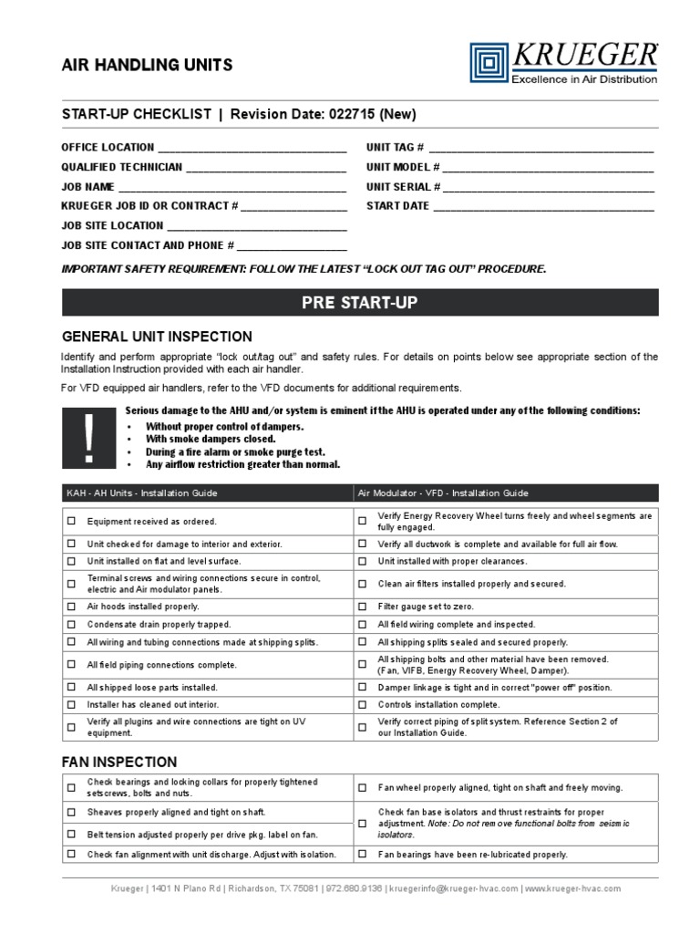 AHU Start-Up and Maintenance Checklist | PDF | Engines | Mechanical ...