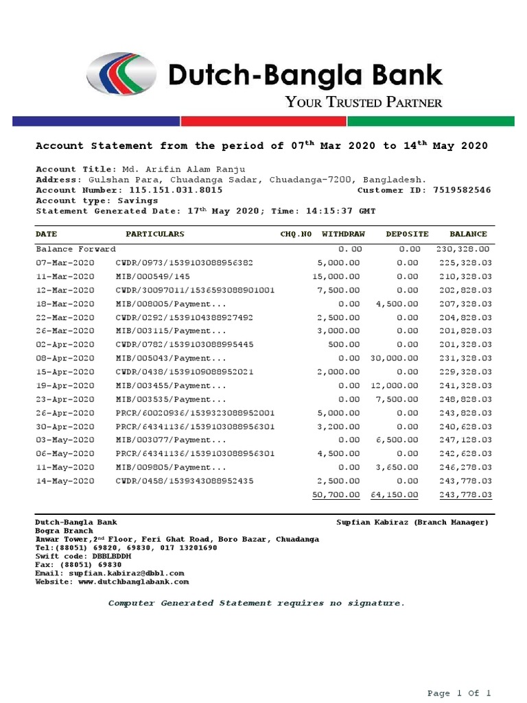 DBBL Statement | PDF | Financial Technology | Finance & Money Management