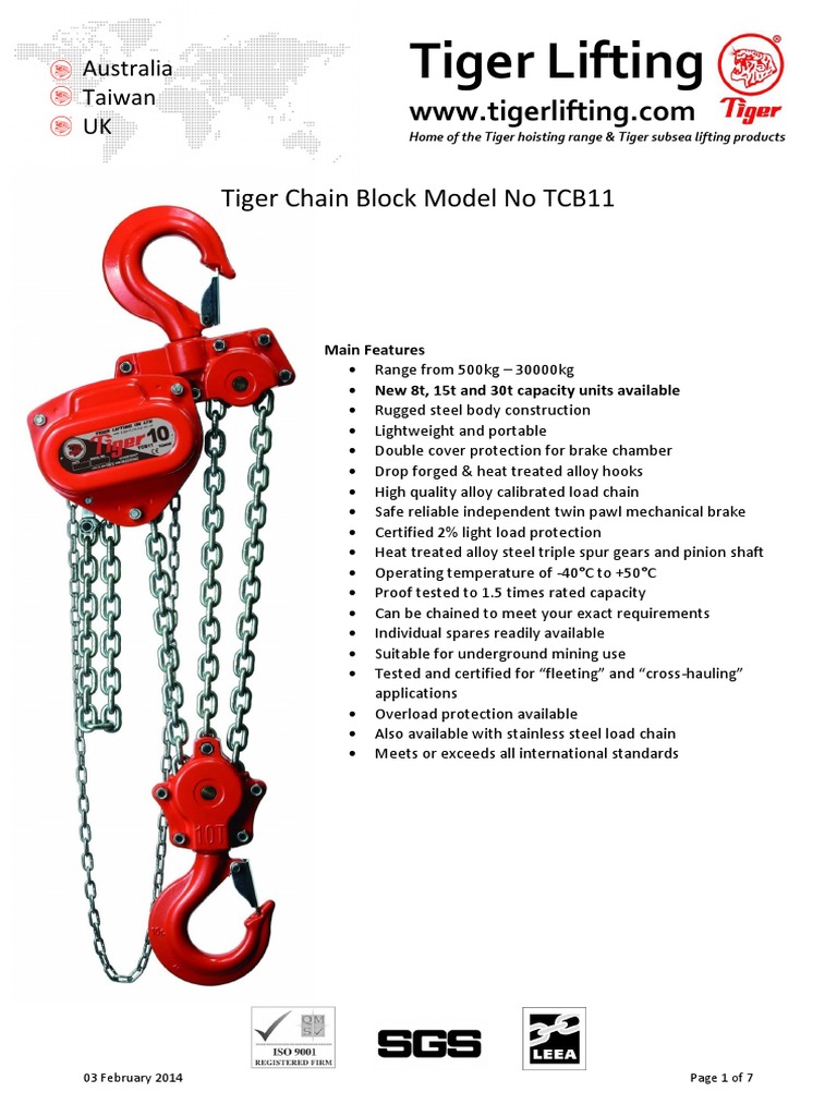 Chain Block - Tiger Lifting | PDF | Screw | Heat Treating