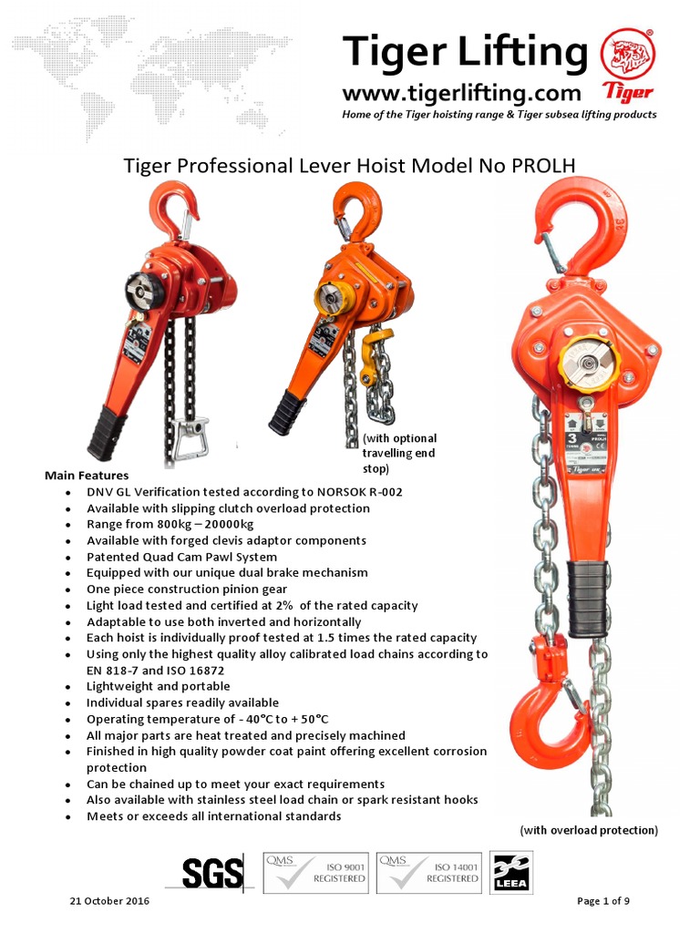 Lever Hoist - Tiger Lifting | PDF | Forging | Transmission (Mechanics)