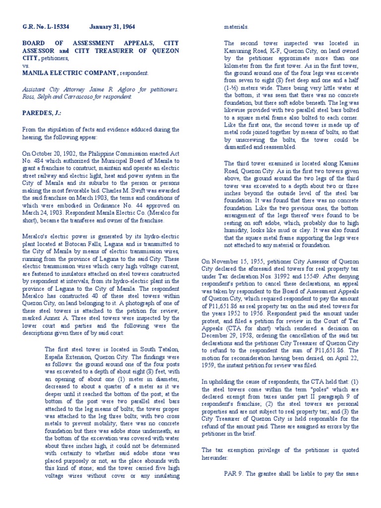 Board of Assessment Appeals V Meralco | PDF | Insulator (Electricity) | Wire