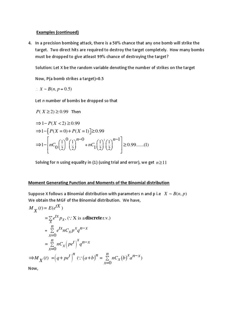 3.08 Binomial Distribution - Examples Moments PDF | PDF | Measure ...