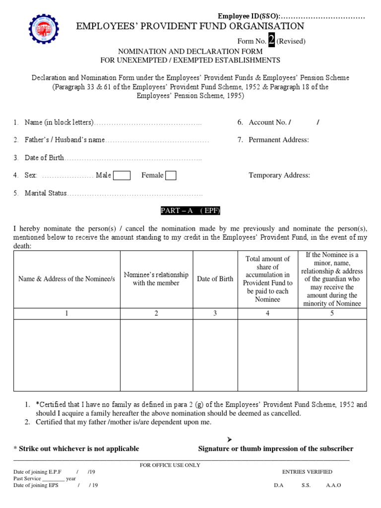 EPF Nomination Form | PDF | Retirement | Government