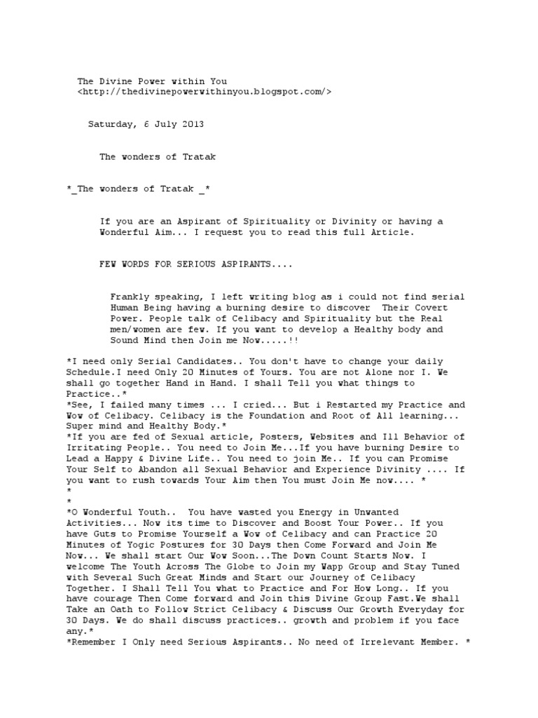 The Divine Power Within You The Wonders of Tratak | PDF | Mantra | Yoga