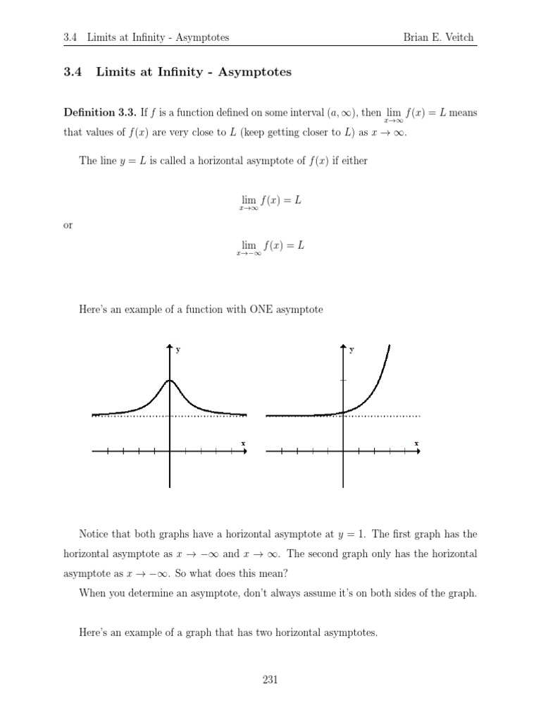3.4 Limits at Infinity - Asymptotes | PDF | Asymptote | Mathematical ...