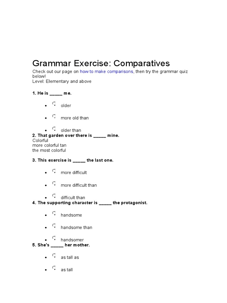 Grammar Exercise - The Comparatives | PDF