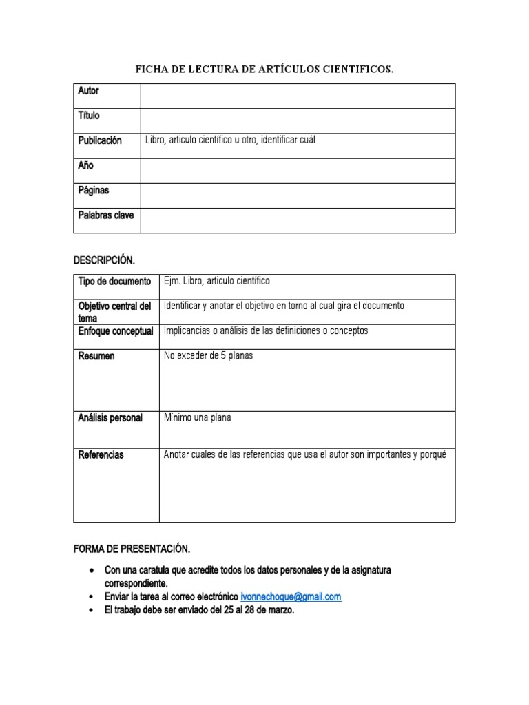 Ficha De Lectura De Articulos Cientificos Pdf