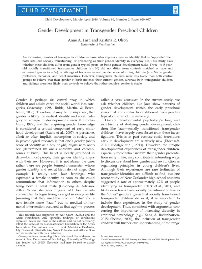 Gender Development in Transgender Preschool Children | PDF ...