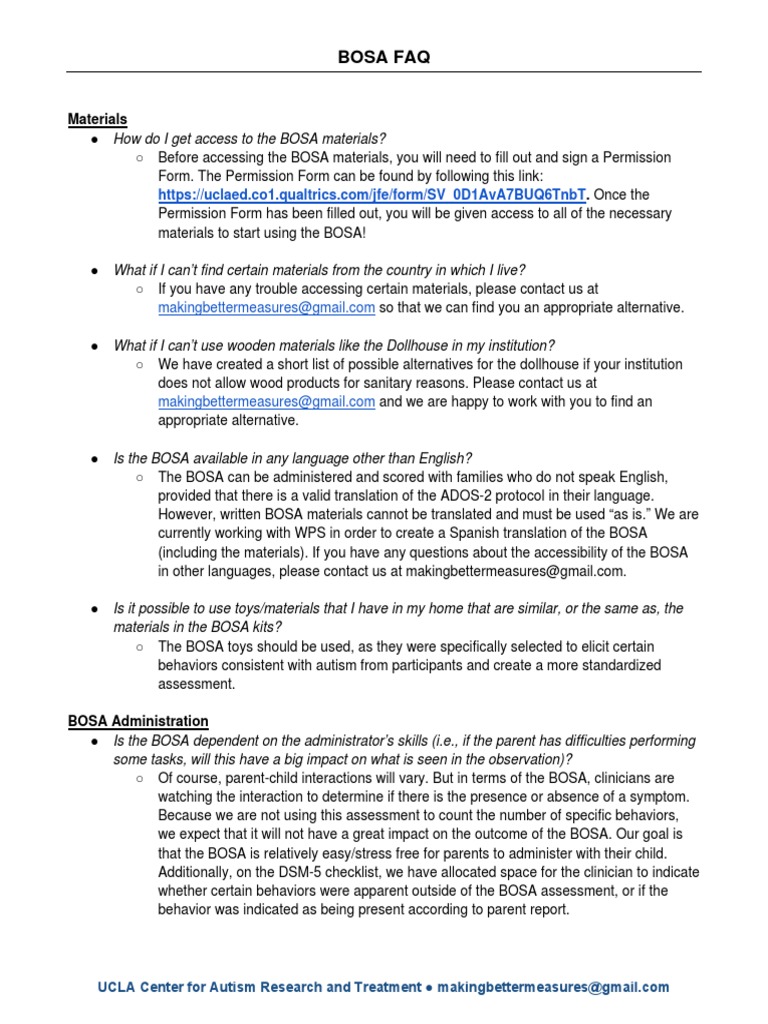 BOSA Training FAQ | PDF | Autism Spectrum | Psychiatry