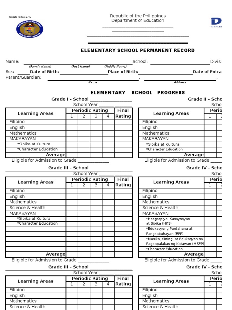 FORM 137-Template | PDF | Behavior Modification | Learning