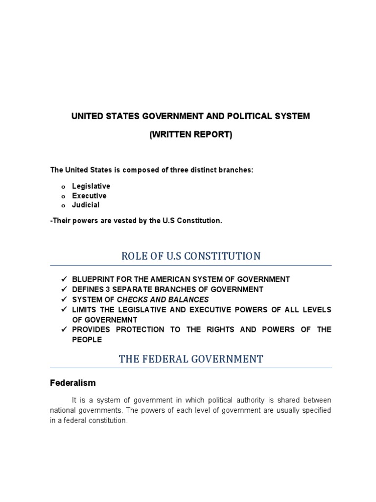 Role of U.S Constitution: United States Government and Political System ...