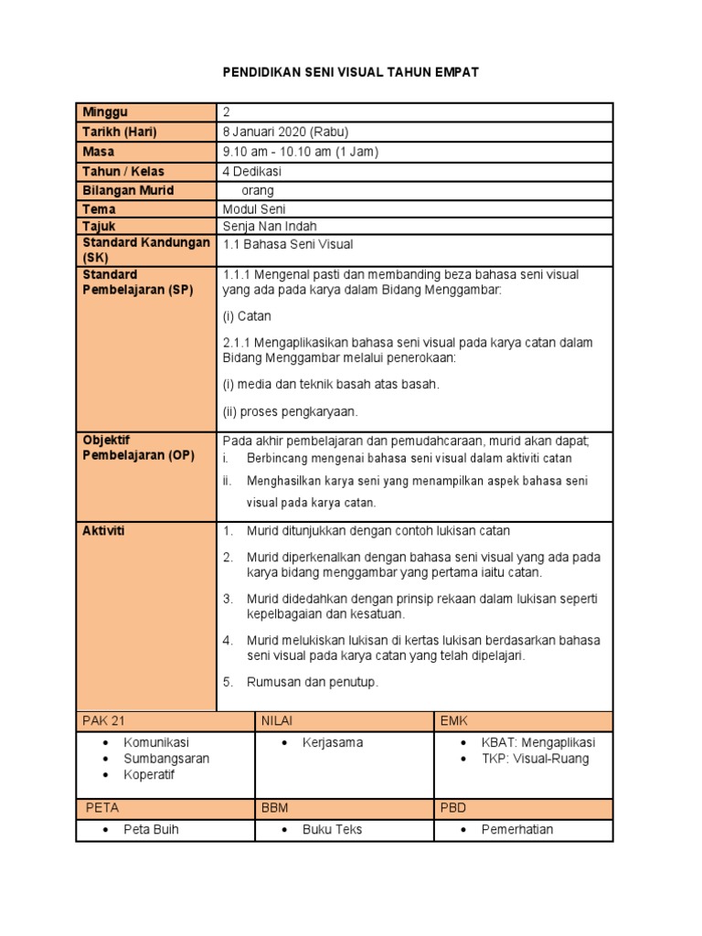 RPH PSV Tahun 4 | PDF | Seni & Disiplin Bahasa | Seni